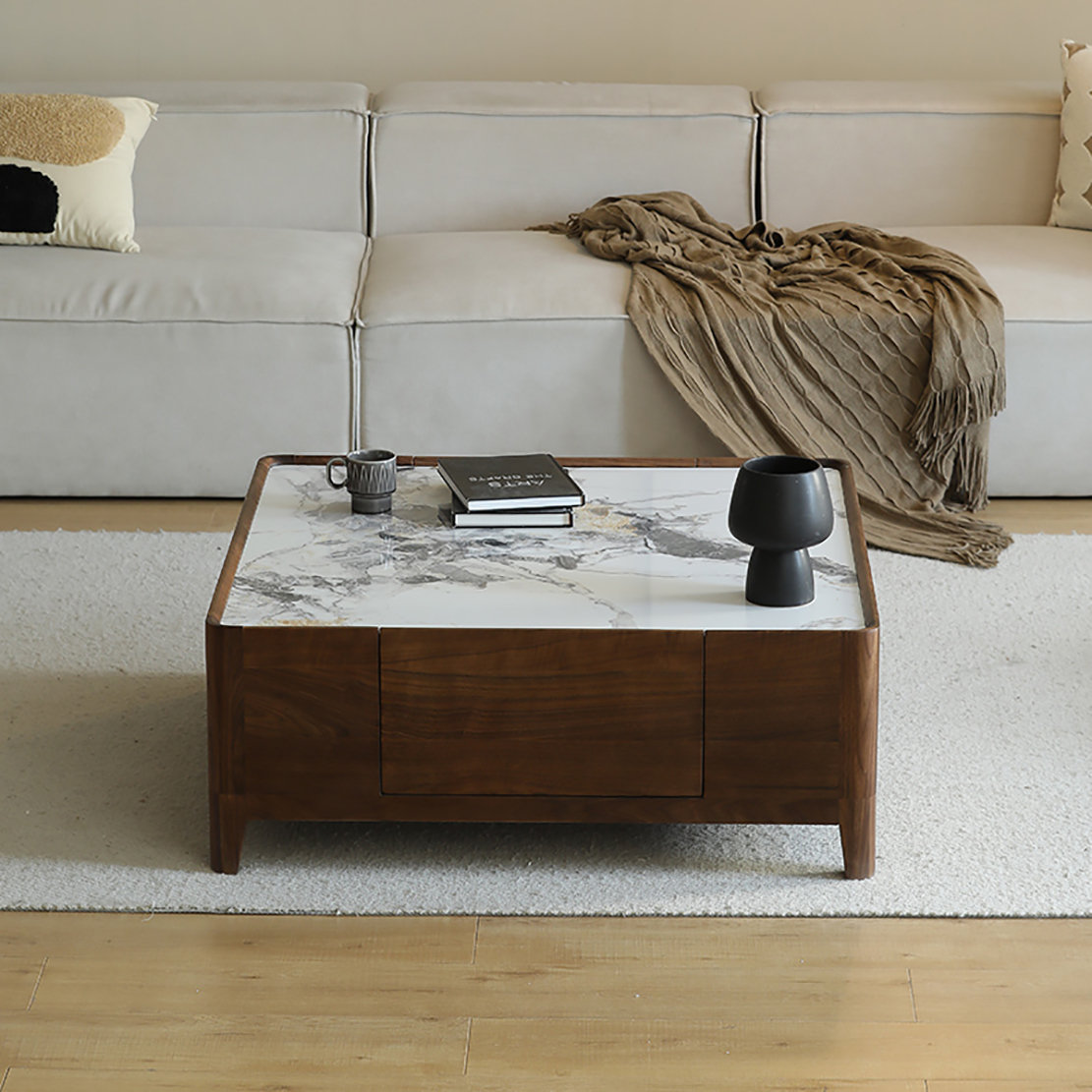 Orxva Galaxy Light luxury black walnut rock panel coffee table | Wayfair