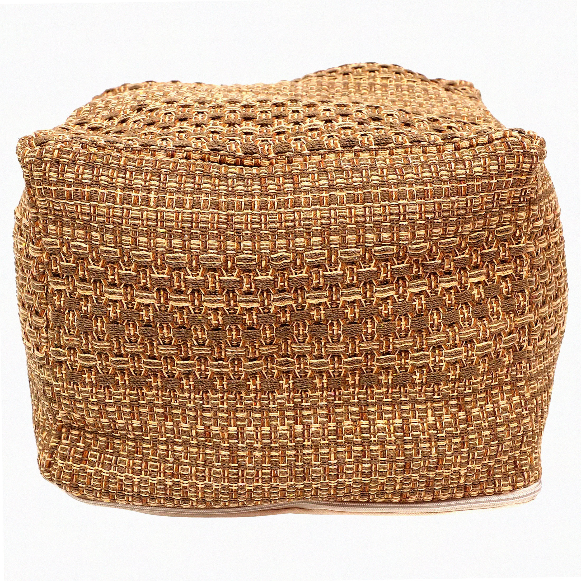 BRBCA Khaki Cotton Linen Square Pouf Cover - Luxe Ottoman Slipcover for ...