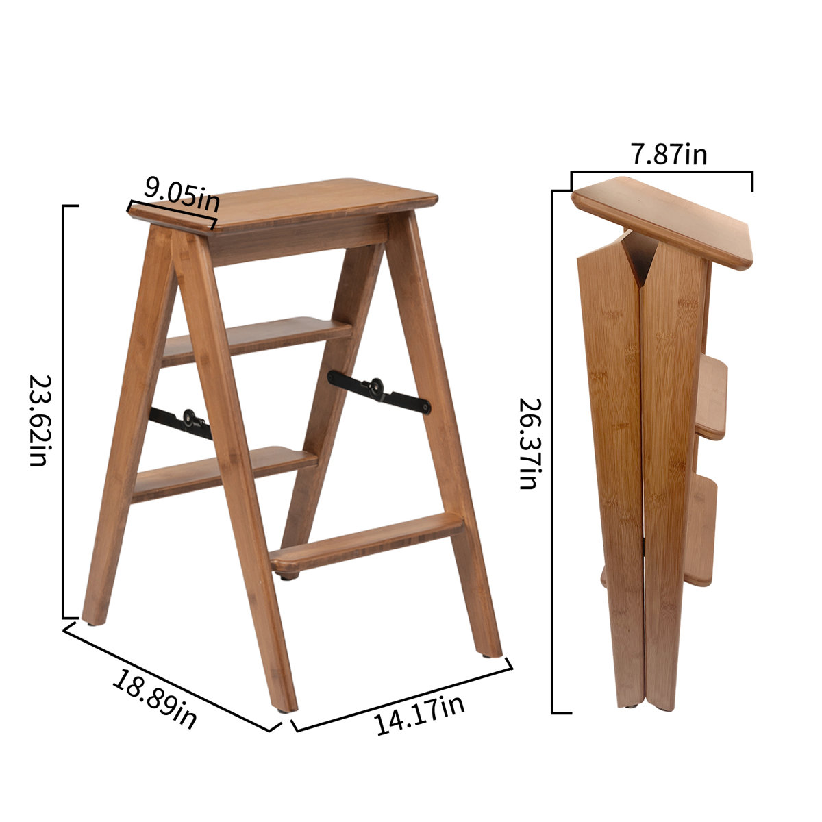 WFX Utility™ 3 Tier Bamboo Ladder, Multi-functional Foldable Ladder ...