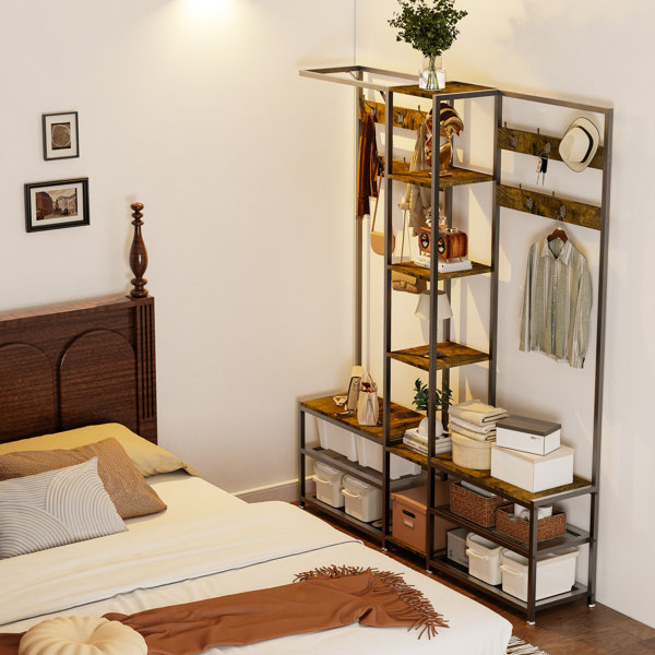 17 Stories Industrial Corner Coat Rack Bench Shoe Storage Entryway Hall ...