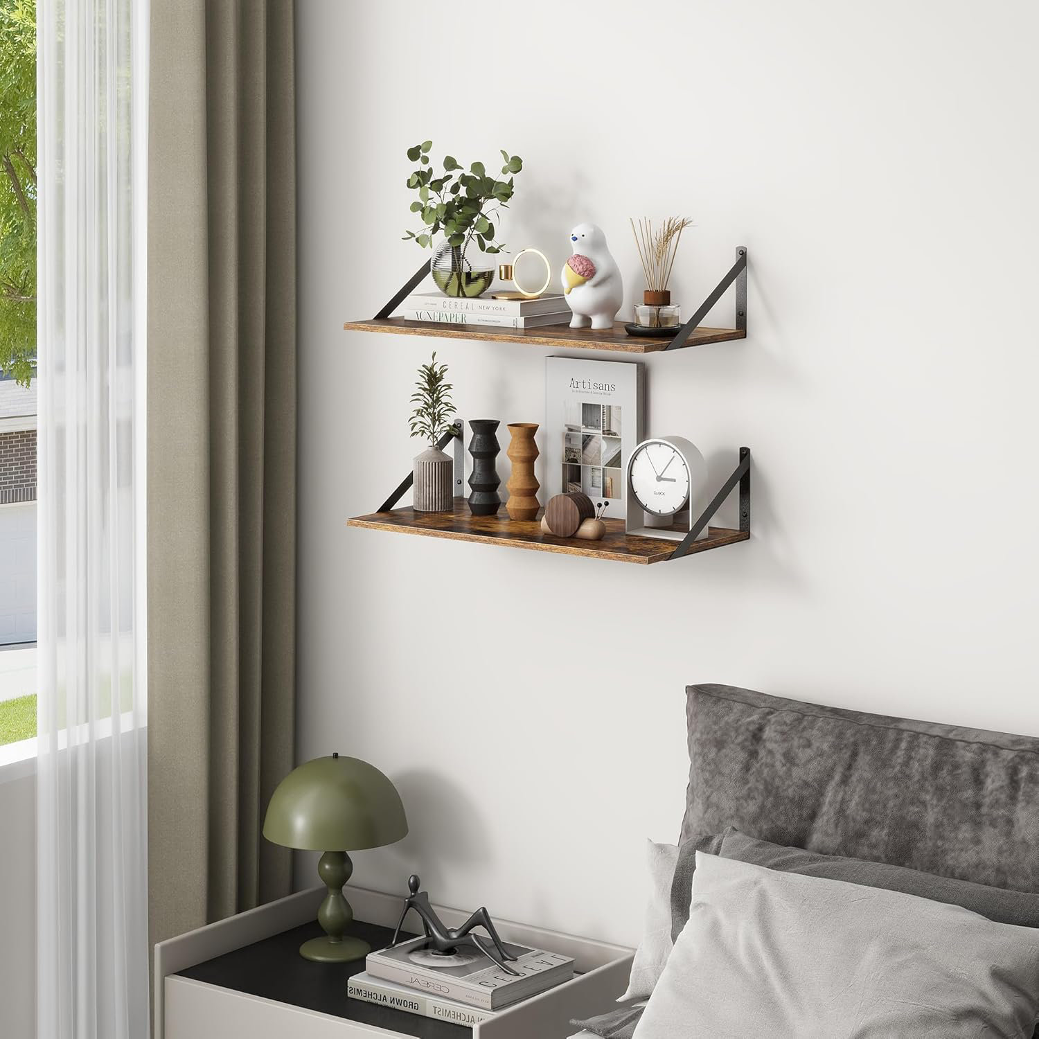 One Allium Way Deep Floating Shelves, 24"W X 12"D ,Rustic Brown, Set Of ...
