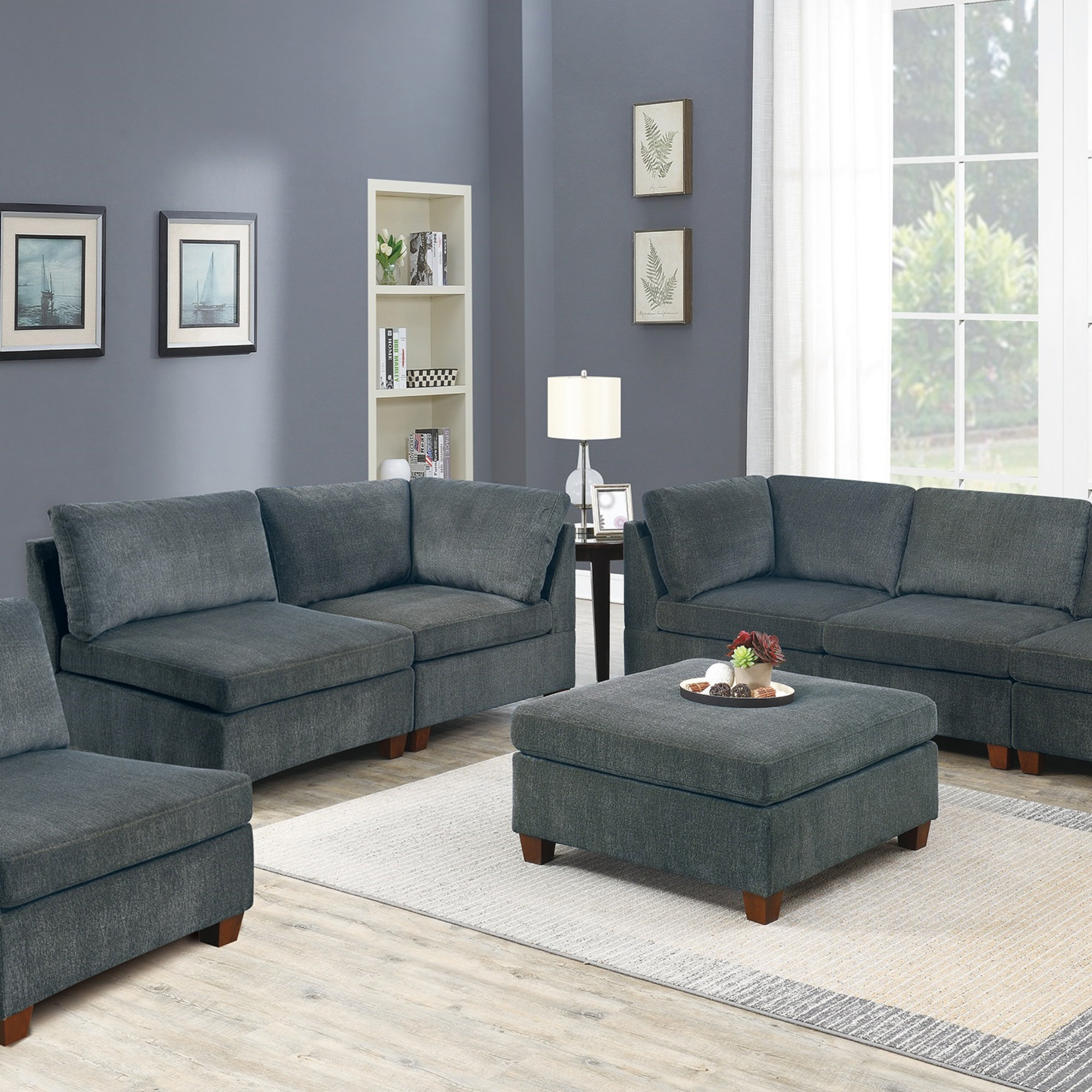 Hokku Designs Living Room Furniture Gray Chenille Modular Sectional 7Pc ...
