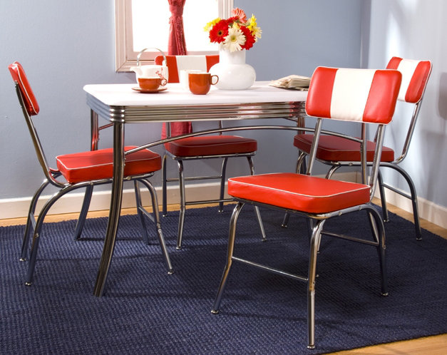 Ebern Designs Birmingham 5 Piece Retro Dining Set with Chrome and Red ...