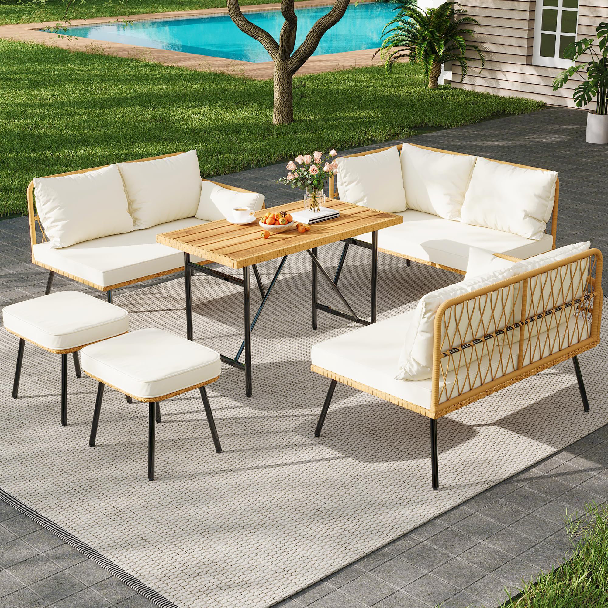 Bayou Breeze L-Shaped All-Weather Patio Set - 6-Piece Wicker Sofa ...