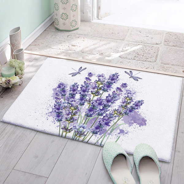 East Urban Home Lavender Bliss Dragonfly Bath Mat - Non-Slip, Absorbent ...