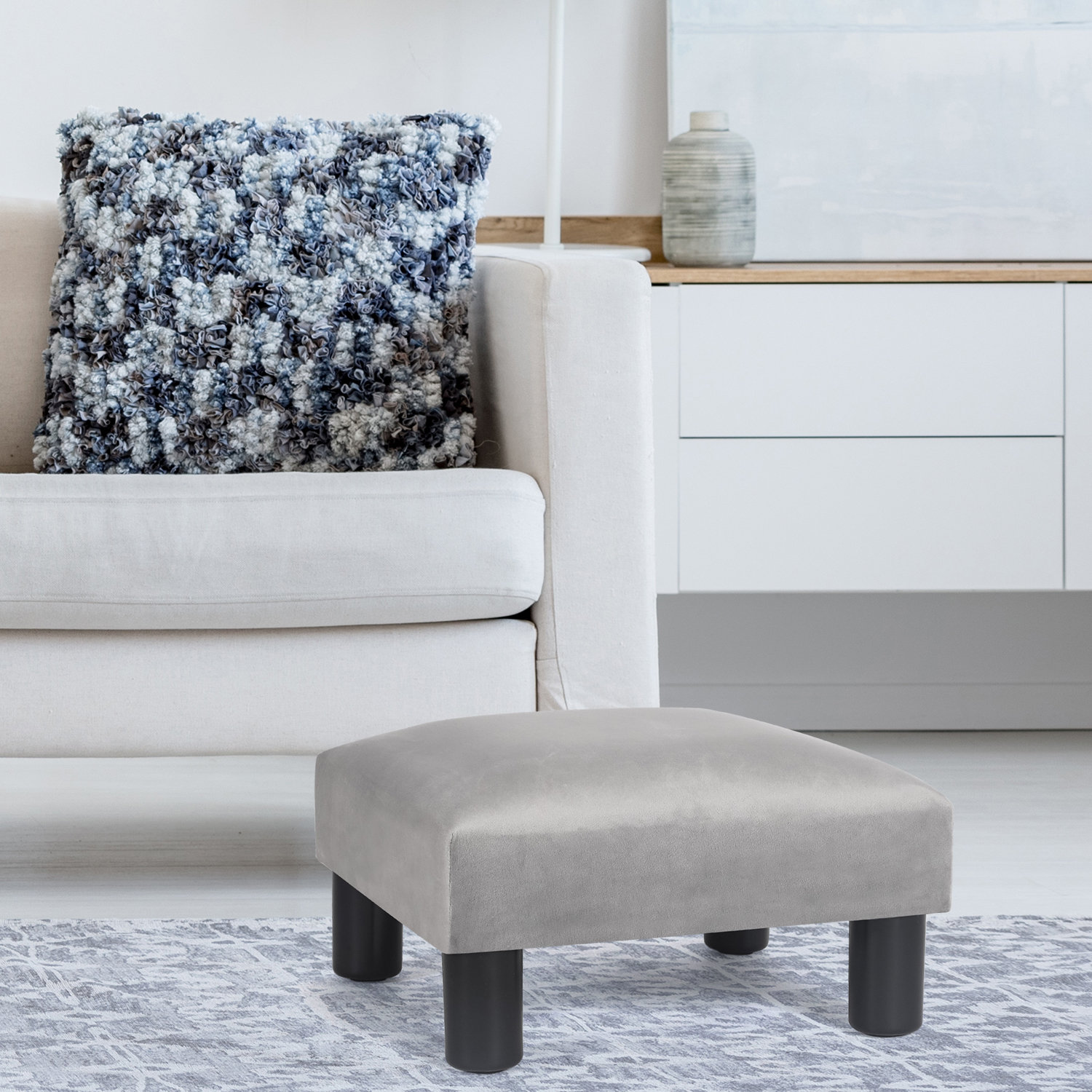 Ebern Designs 15.7'' Wide Square Footstool Upholstered Ottoman ...