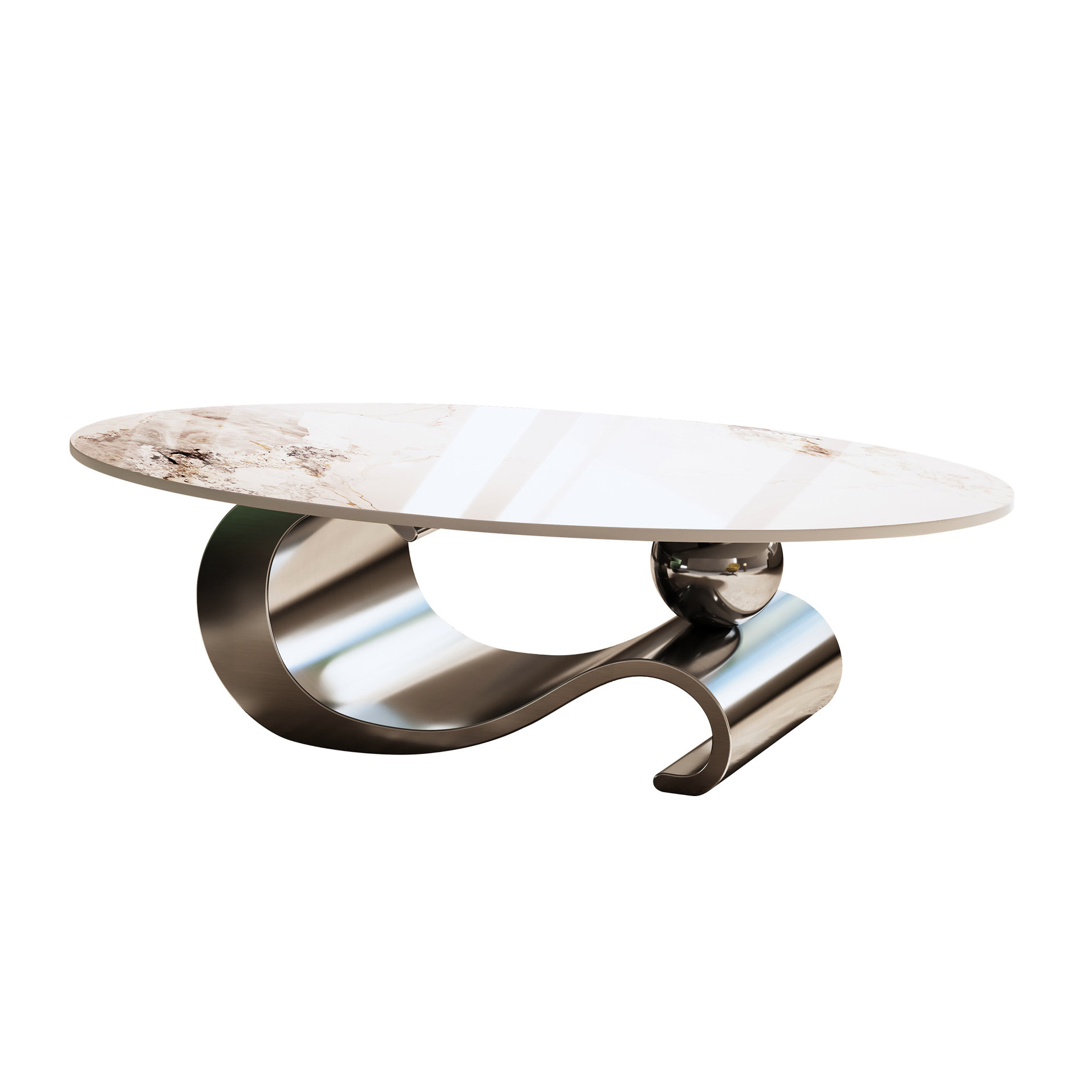 Everly Quinn 49.2" Faux Marble Coffee Table With Stainless Steel Base ...