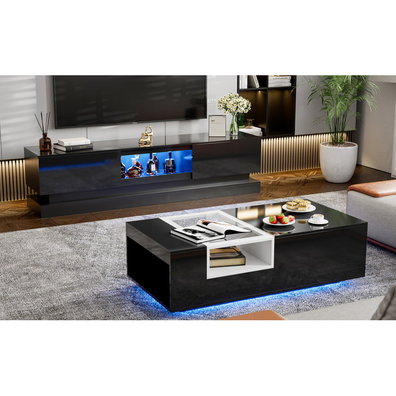 Ivy Bronx Delean Modern LED TV Stand for 85 inch TV with LED Lights and ...