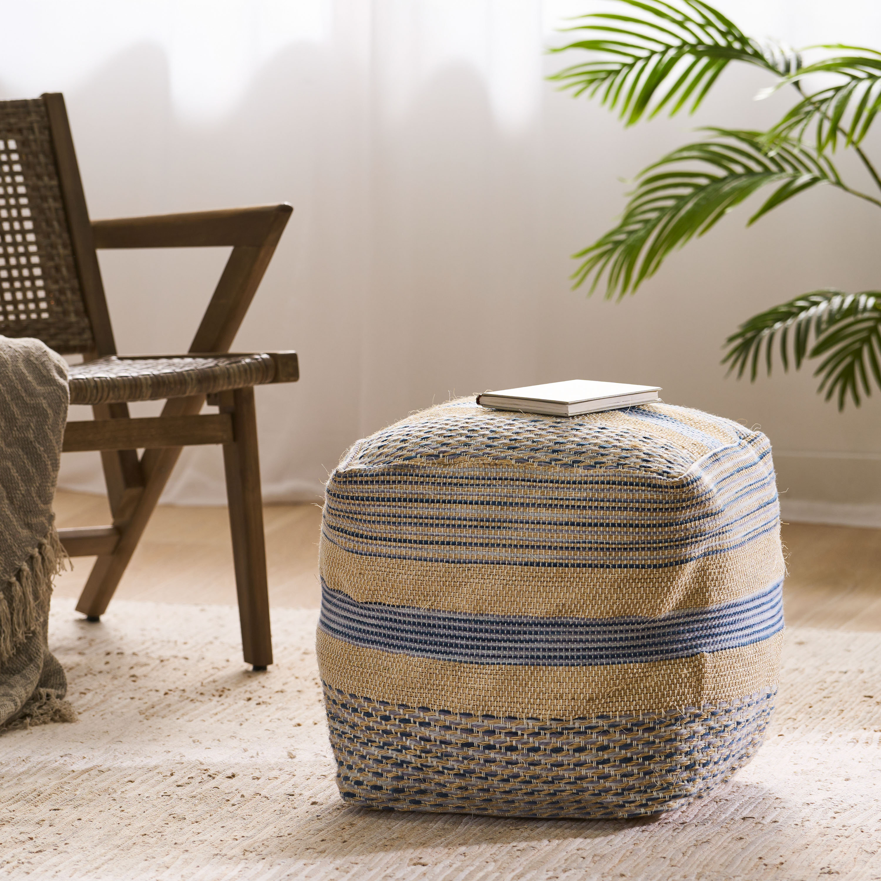 Home Loft Concepts Bartow 16'' Wide Square Striped Pouf Ottoman ...