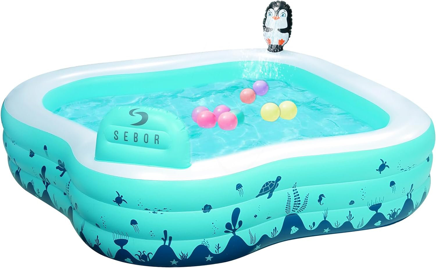 Utibia Inflatable Swimming Pool, Kids Pool with Sprinkler, 97" X 90" X ...