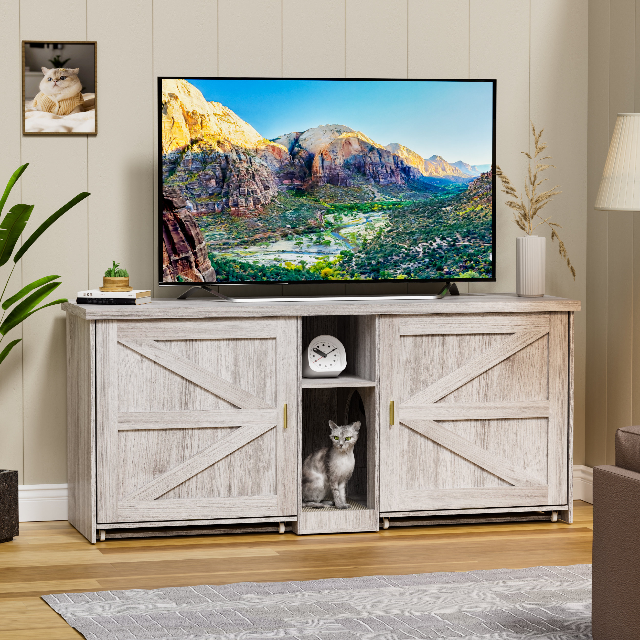 Tucker Murphy Pet™ Hidden Cat Litter Box Enclosure Furniture For 2 Cats ...