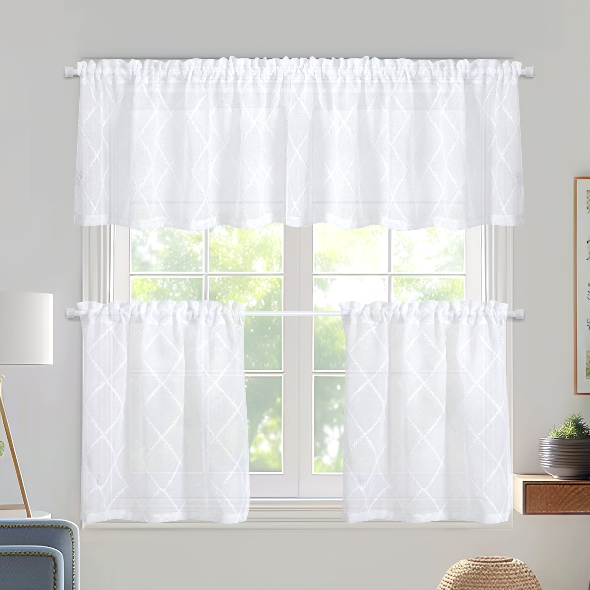 Winston Porter Jacquard Rod Pocket Farmhouse Semi-Sheer Kitchen ...