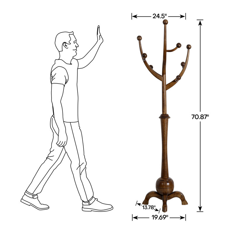 Wildon Home® Janiya Solid Wood 8 - Hook Freestanding Coat Rack ...