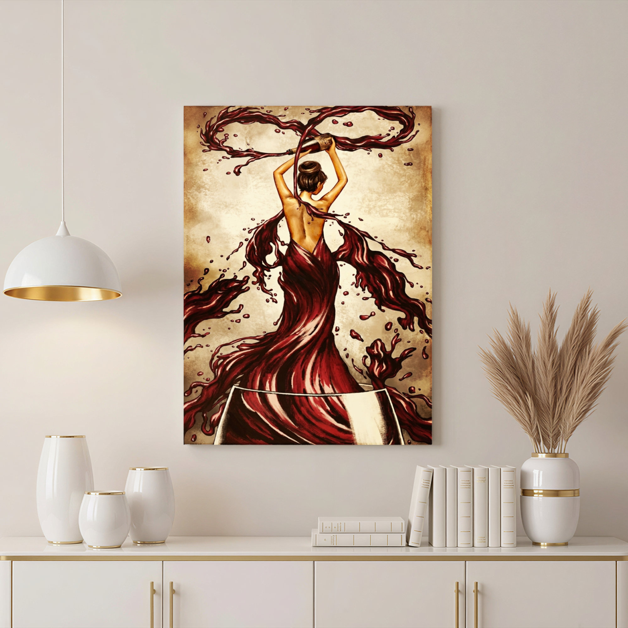 Astoria Grand Red Wine Splash Woman In Elegant Dress Canvas Wrapped ...