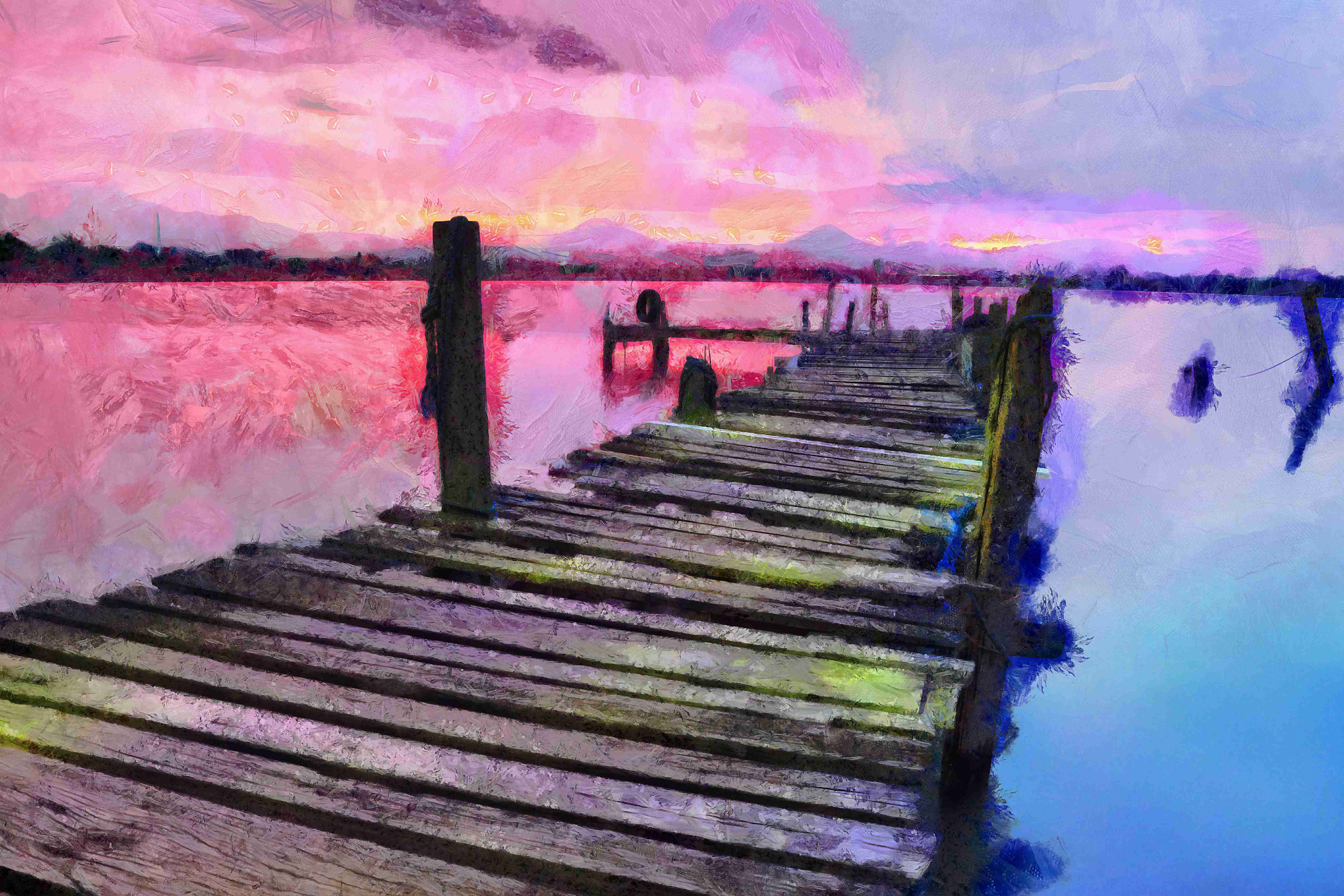 Highland Dunes Purple Sunset Dock - Wrapped Canvas Painting | Wayfair
