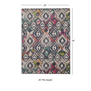 Bungalow Rose Kivett Ivory/Charcoal Indoor/Outdoor Washable Rug | Wayfair