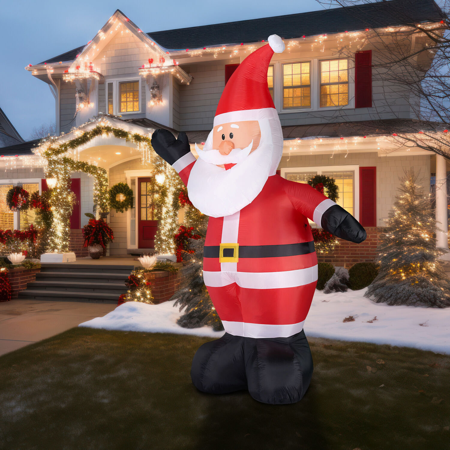Fraser Hill Farm 12-Ft. Tall Traditional Santa Claus, Outdoor Blow-Up ...