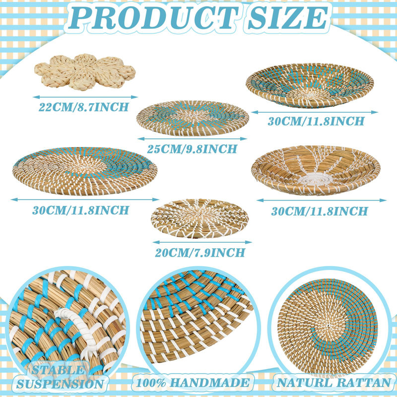 Dakota Fields Set Of 8 Hanging Woven Wall Basket Handmade Decorative ...