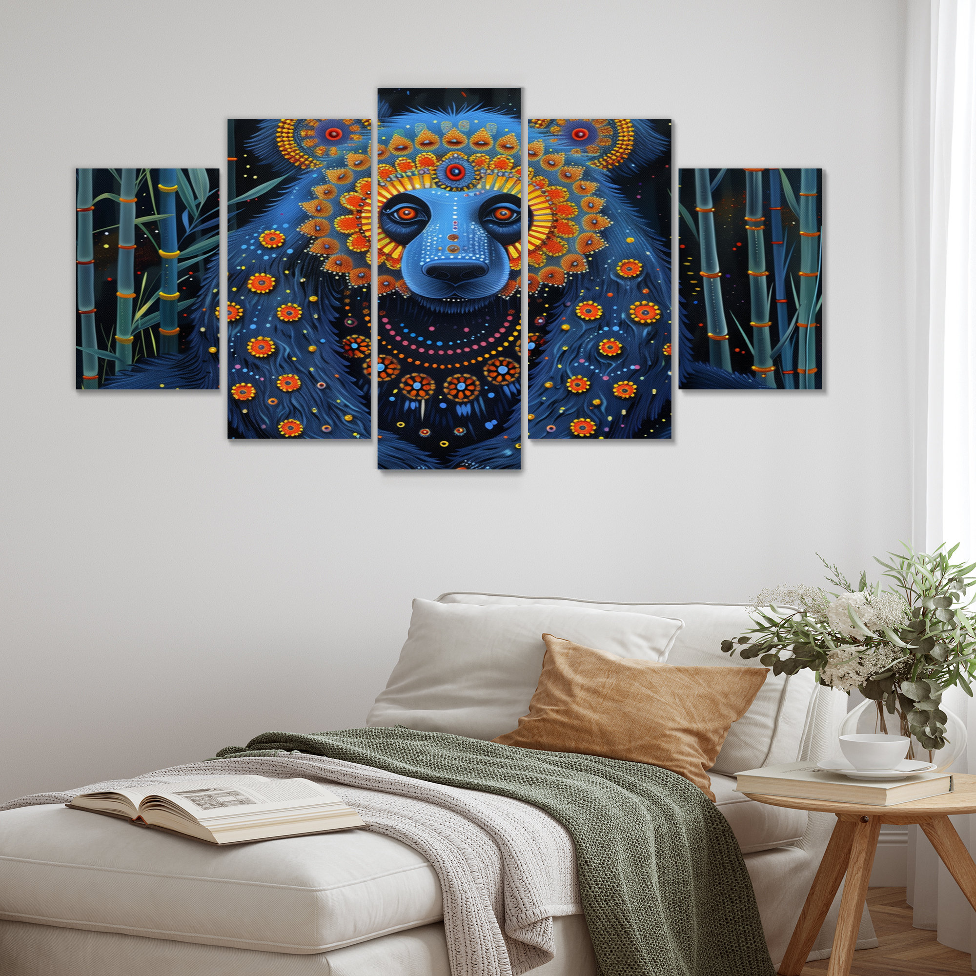 Design Art Blue Yellow Panda Mystical Panda II - Panda Animal Wall Art ...