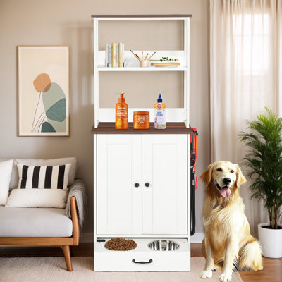 Pawhut Modern Pet Feeding Station With 2 Elevated Dog Bowls, Dog Food ...