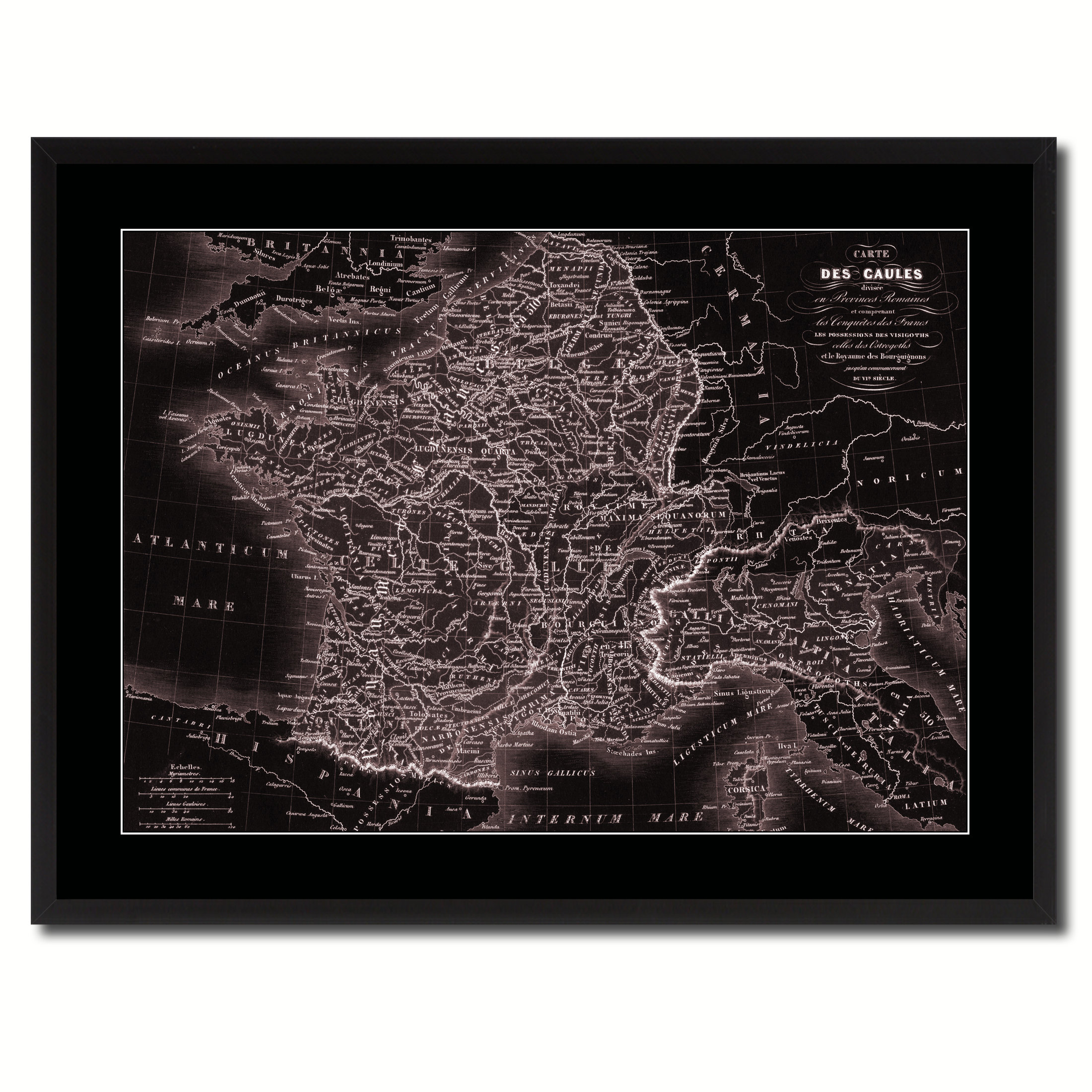 17 Stories France Vivid Sepia Map Print On Canvas With Black Custom ...