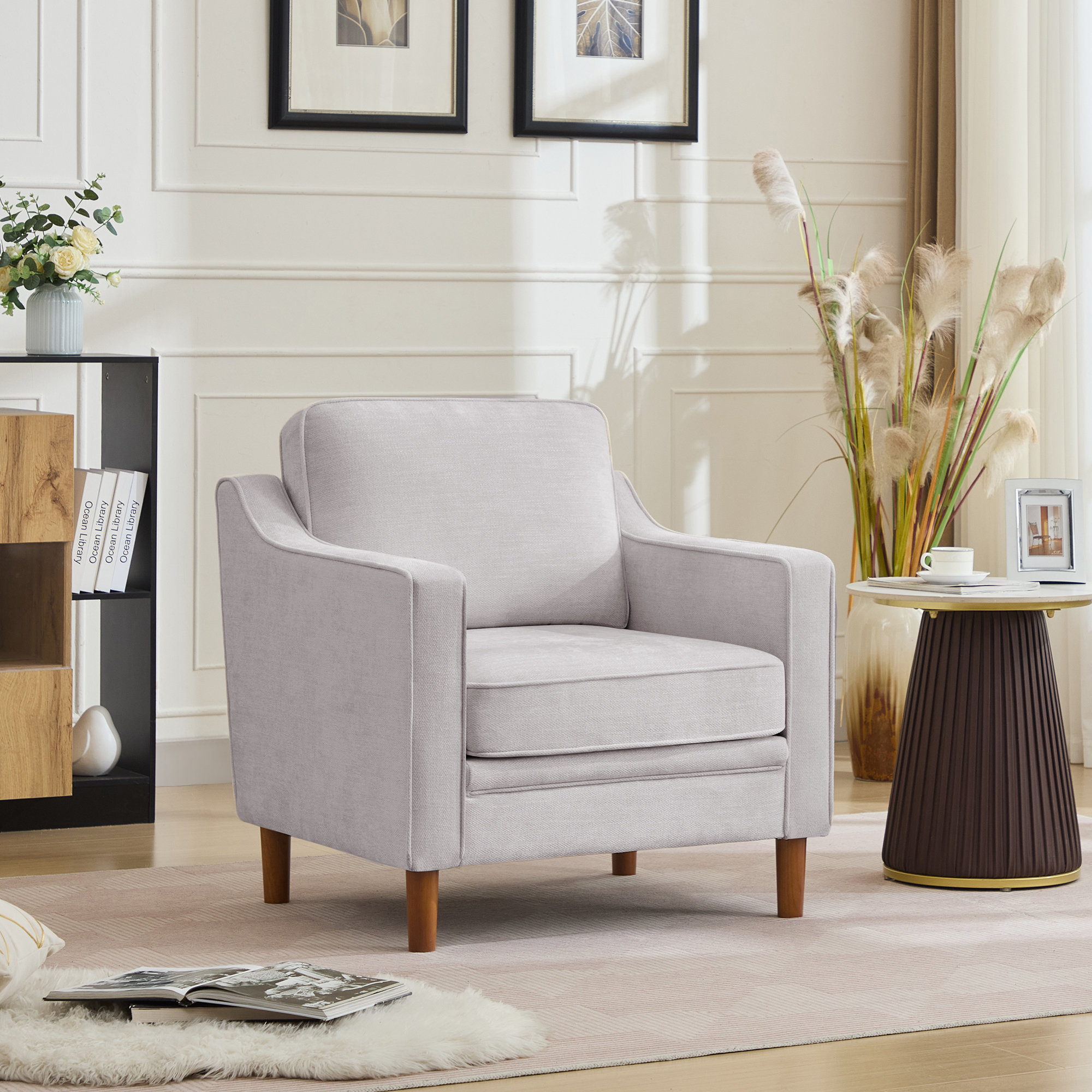 Ebern Designs Azriah 32" W Modern Soft Upholstered Fabric Chair | Wayfair