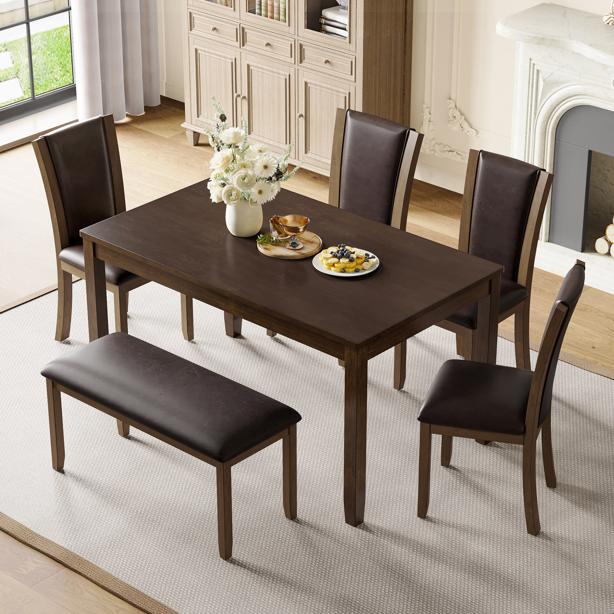 Lark Manor™ 6-Piece Dining Table Set With Bench And Chairs, Wooden ...