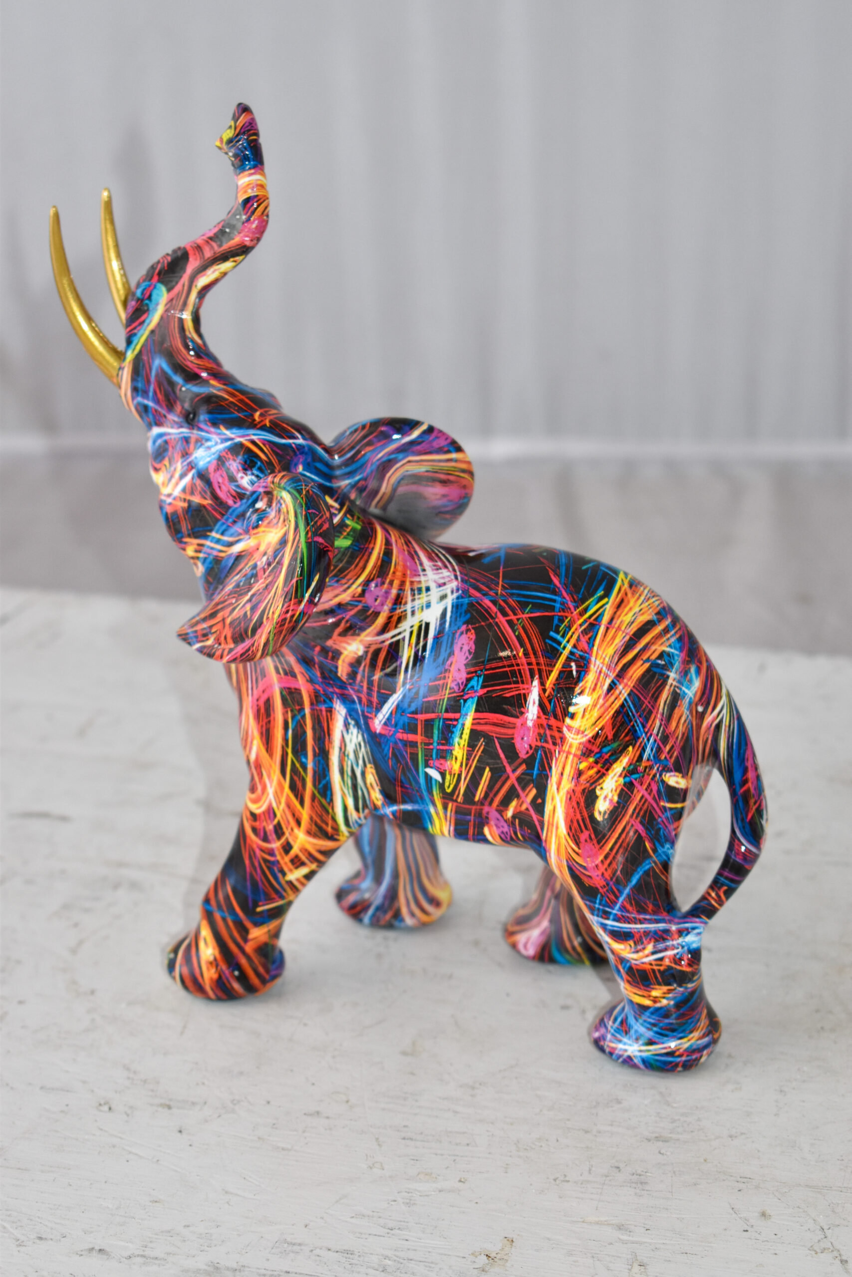 Dakota Fields Elephant With Trunk Up Colorful Modern Resin Statue ...
