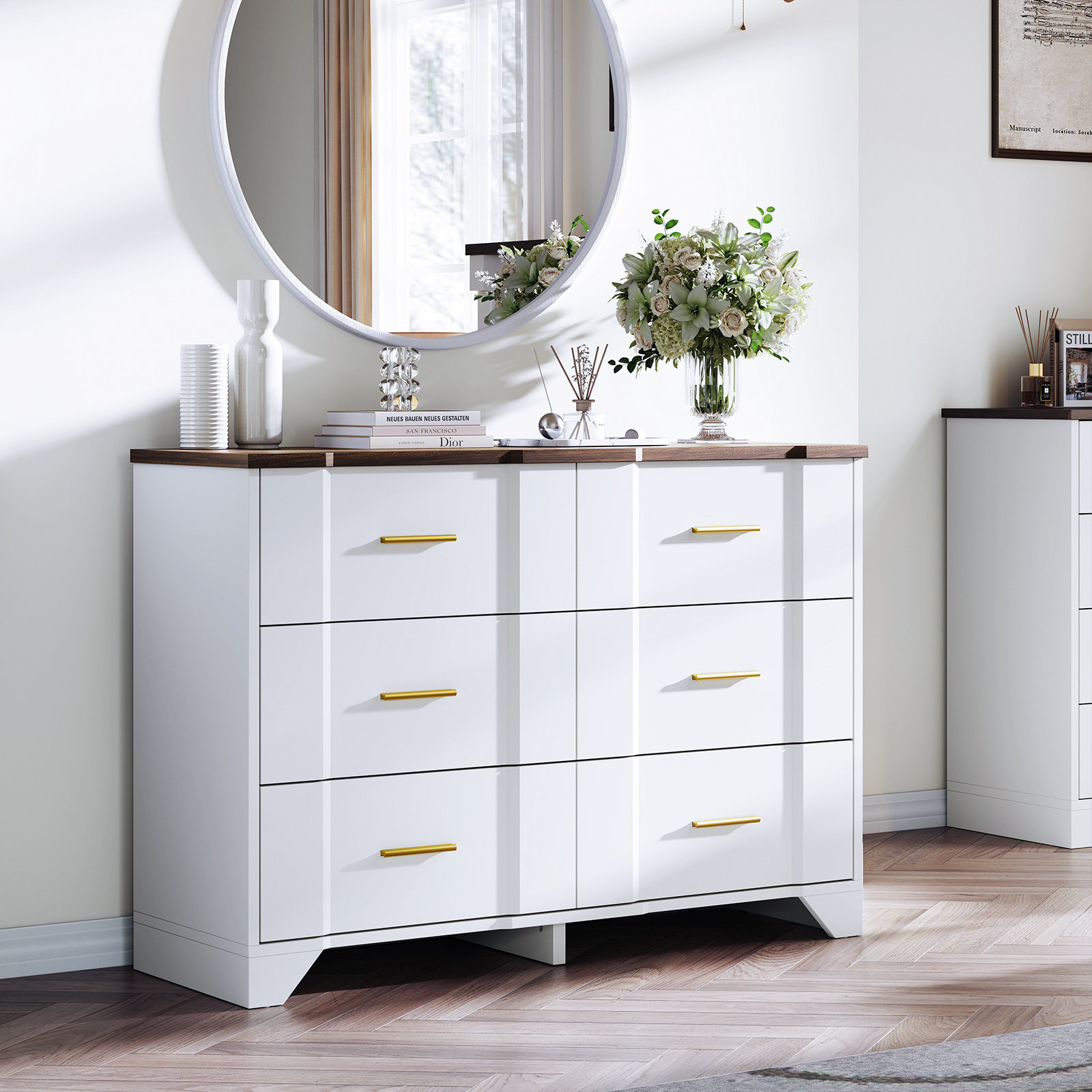 Ebern Designs Farmhouse 6 Drawers Dresser for Bedroom, Wood Chest of Drawers, 6 Chest of Drawers ...