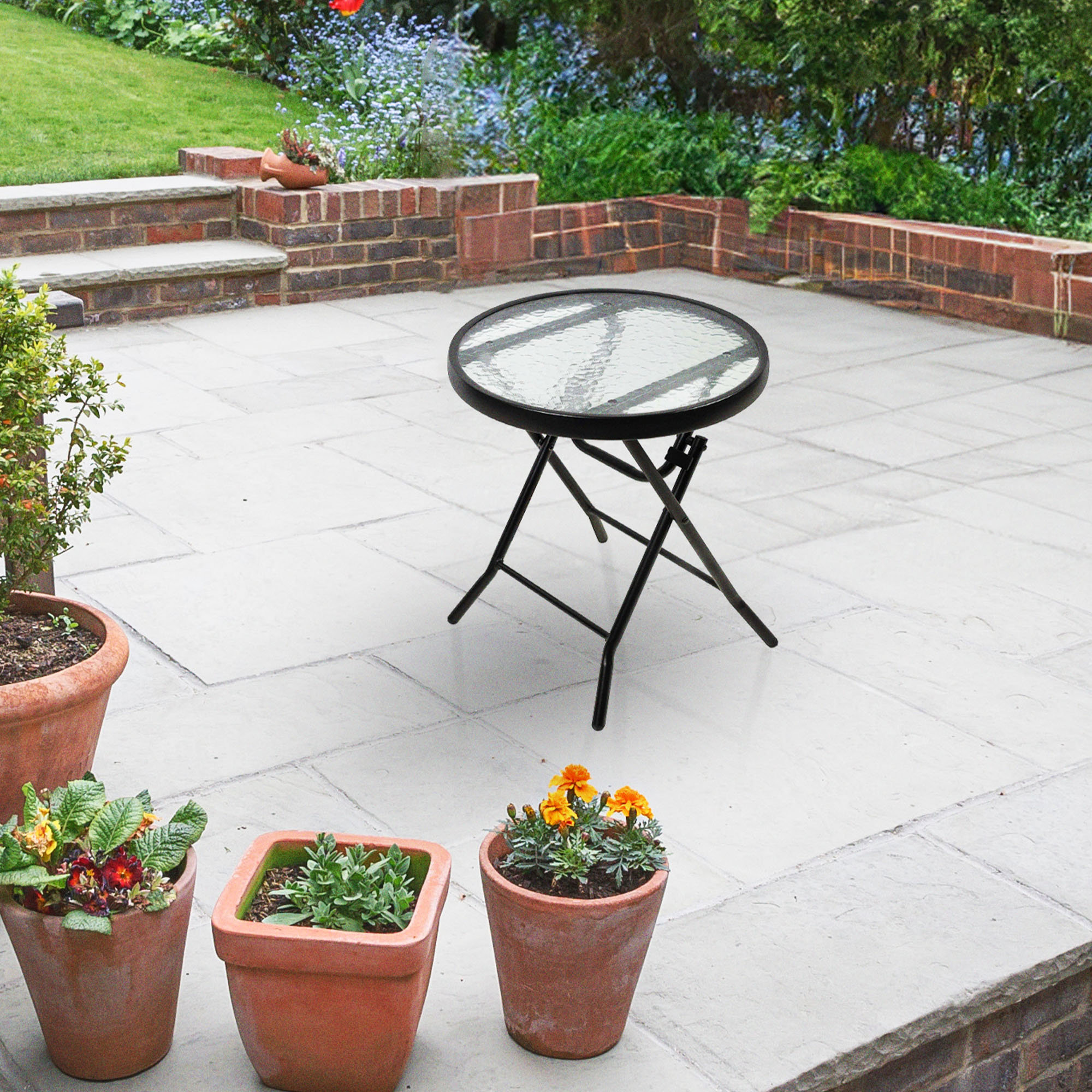 Ebern Designs Marbella 16 Inch Foldable Steel Round Side Table, Black ...