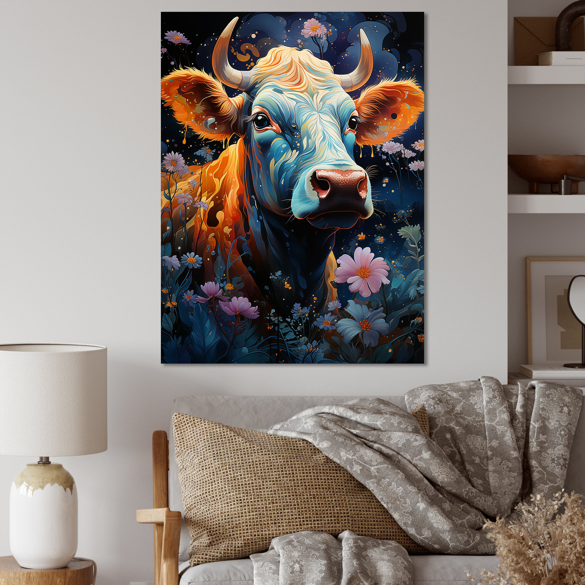 August Grove® Fantasy Cow In Enchanted Lands Framed On Canvas Print ...