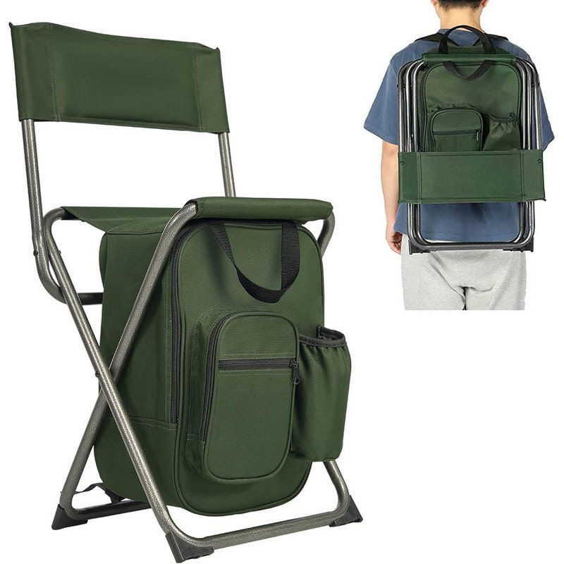 Hokku Designs Backpack Cooler Chair with Backrest, Folding Camping ...