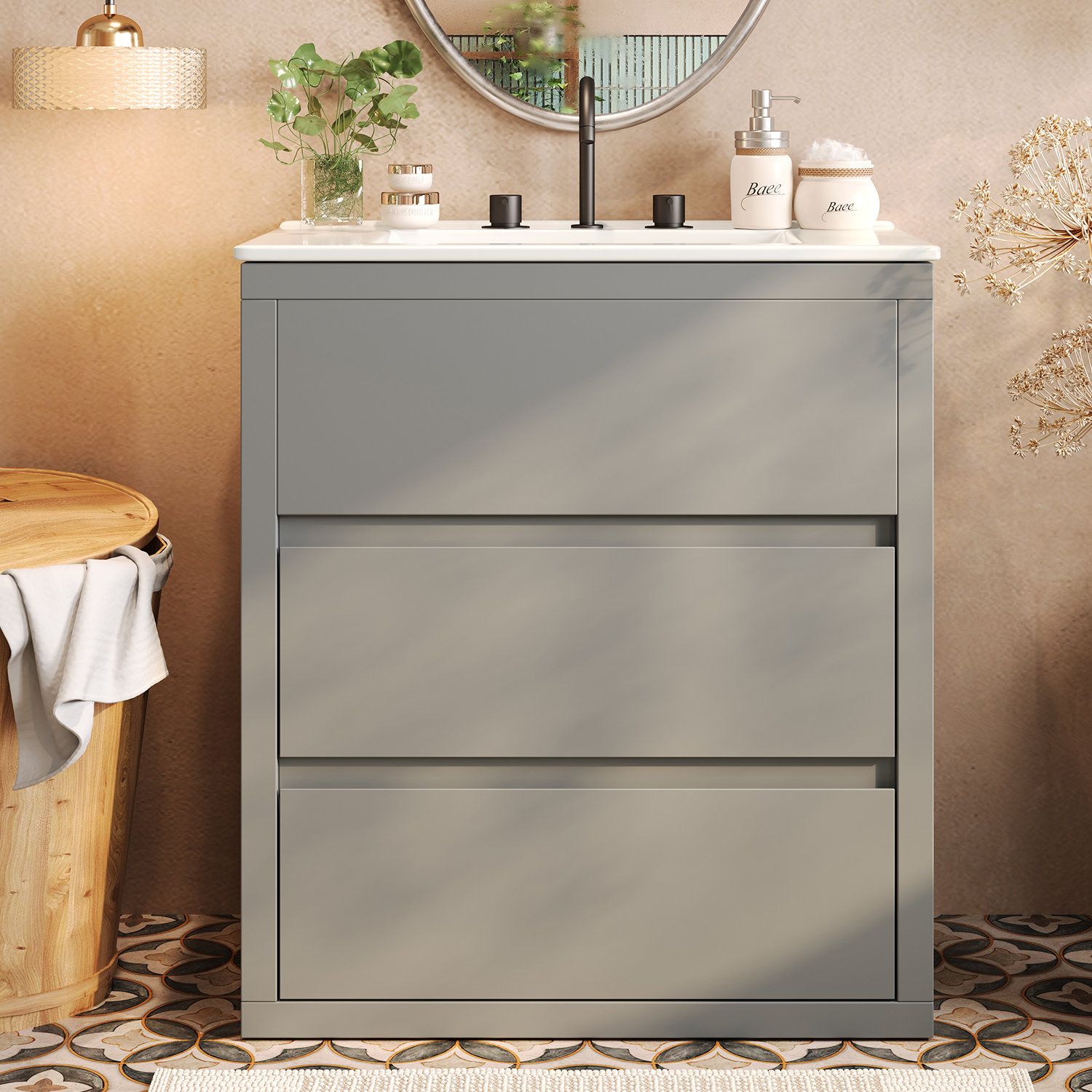 Hokku Designs 30" Freestanding Bathroom Vanity With Ceramic Sink And 2 ...