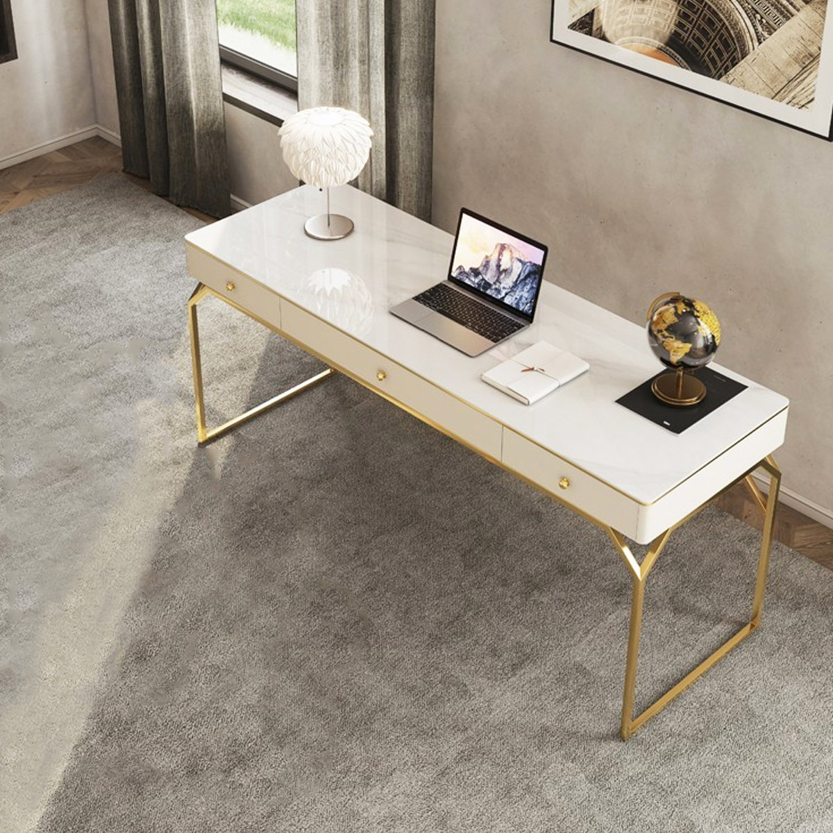 Everly Quinn Simple Modern Small Bedroom Study Writing Rock Slab Desk ...
