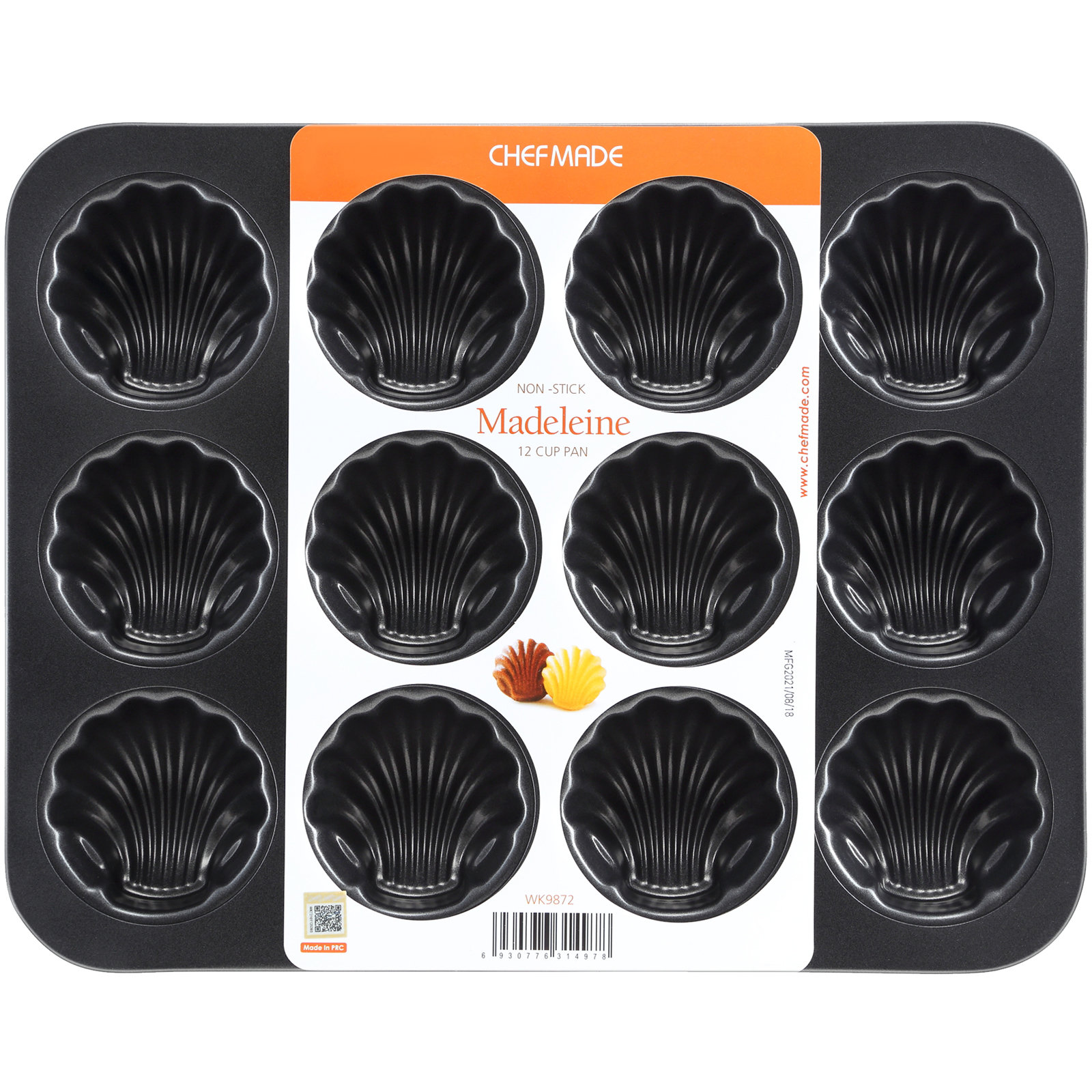 CHEFMADE Madeleine Pan, Nonstick 12 Cavity Spherical Shell Madeline ...