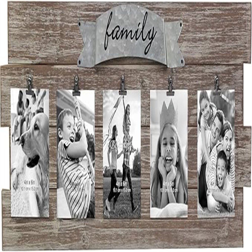 Gracie Oaks Rustic Wood Collage Picture Frame With Clips And Metal ...