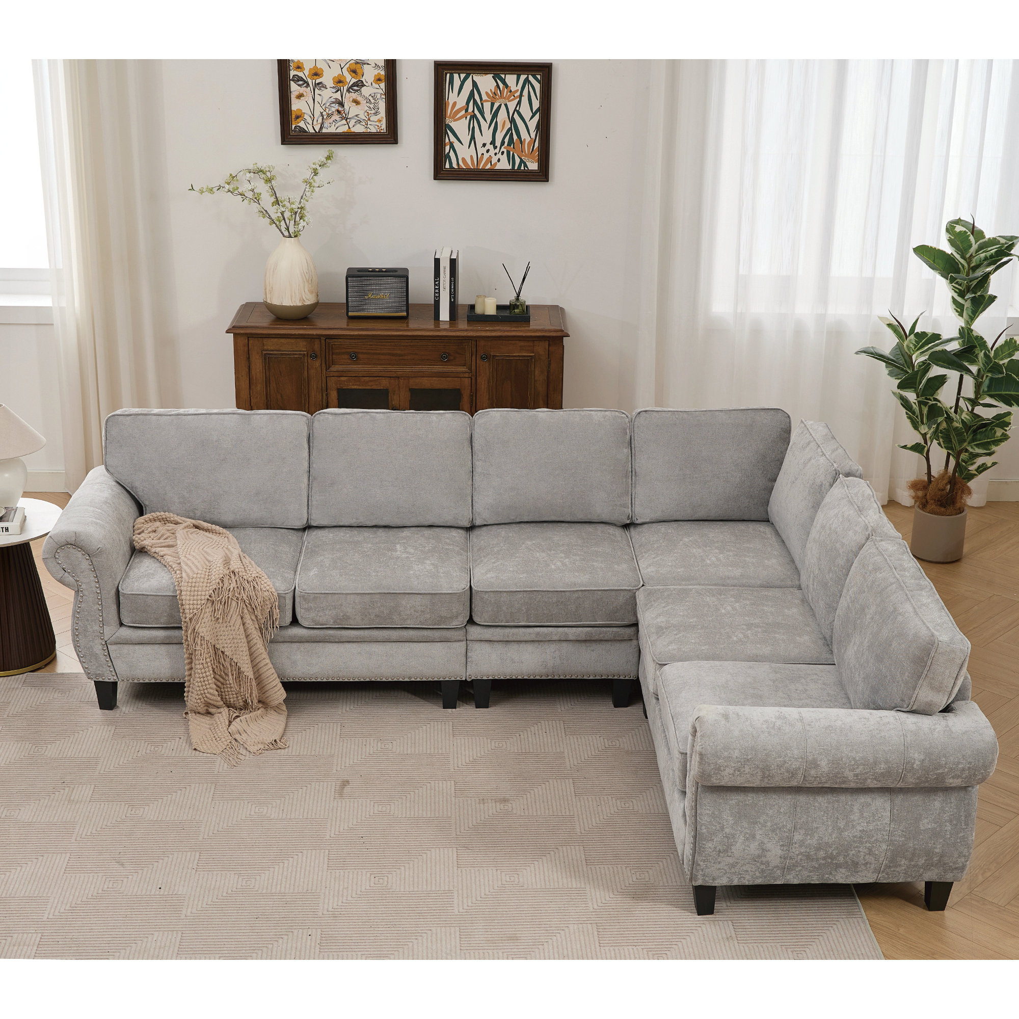 Latitude Run® 109.5" Modular Sectional Sofa , Rivets Decorated & Rolled ...