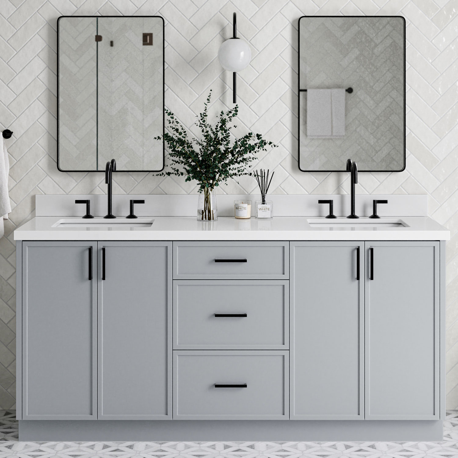 Ariel Bath ARIEL Kelly 73 Double Sink Bathroom Vanity with Pure Quartz ...