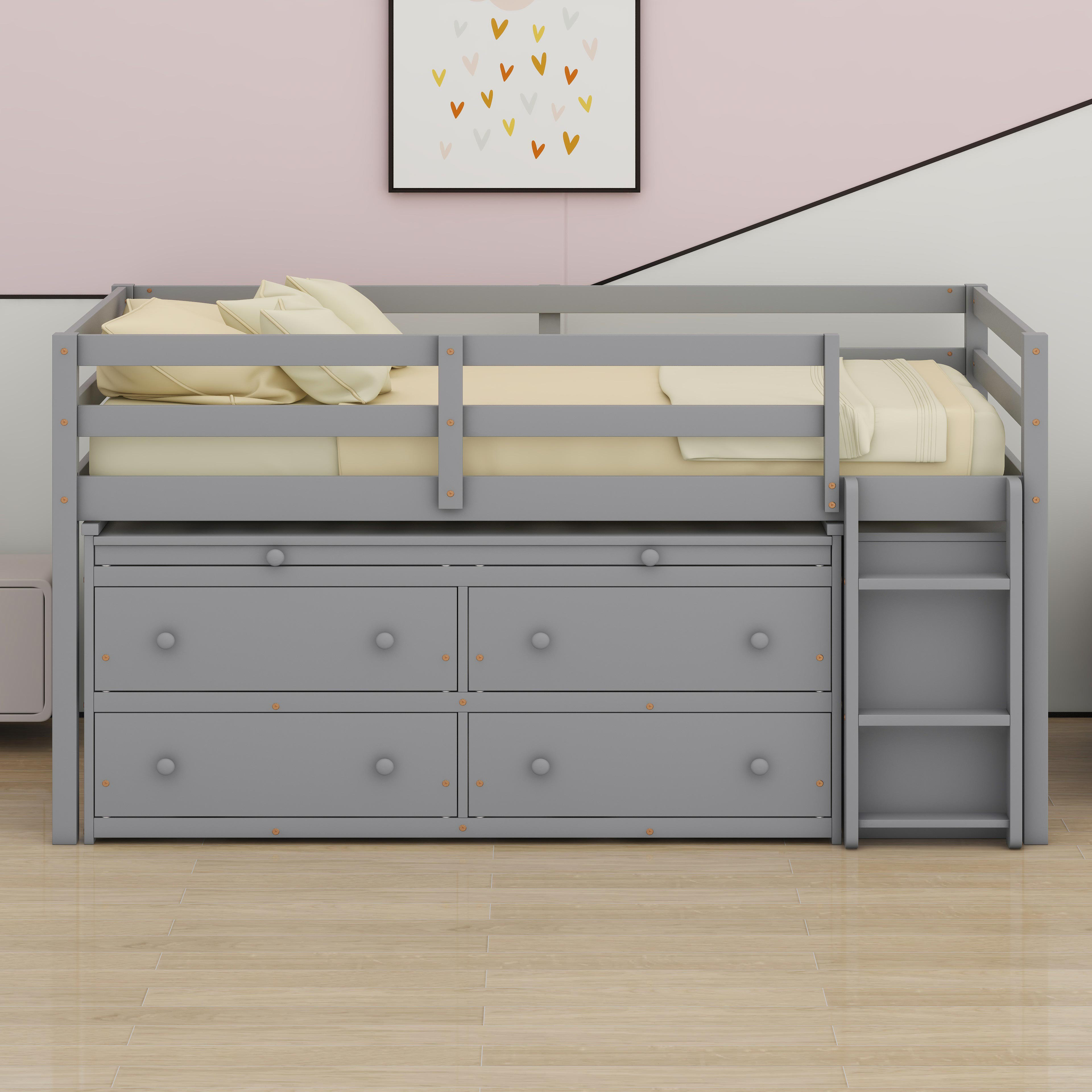 East Urban Home Loft Bed With Retractable Writing Desk Anddrawers ...