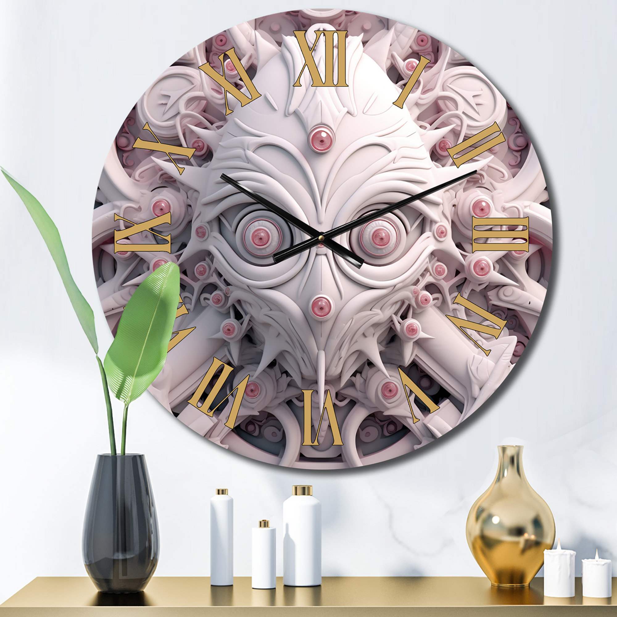 Design Art Alien Fractal Space Universe In 3D Pink IV Metal Wall Clock ...