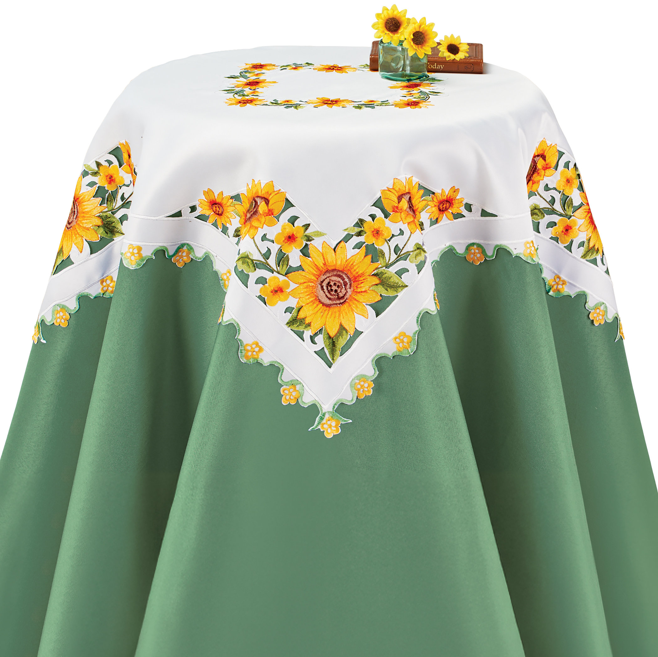 Gracie Oaks Pretty Sunflower Embroidered Table Linens | Wayfair