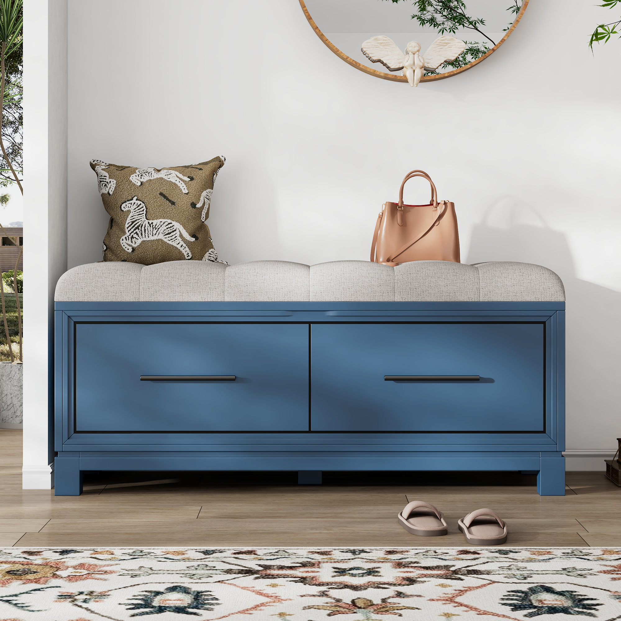 Latitude Run® Trexm Navy Entryway Bench With Removable Cushion And ...