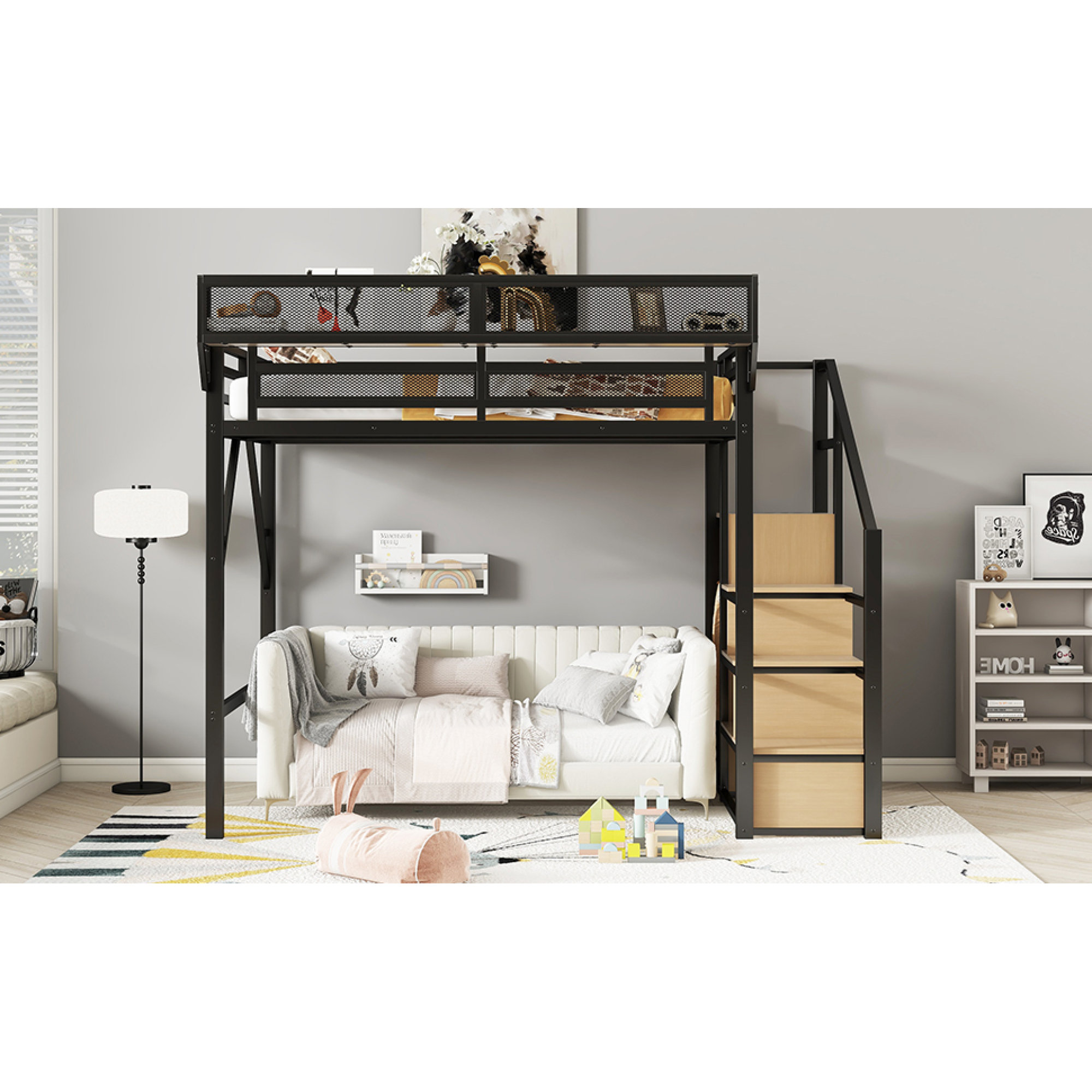 Corrigan Studio Metal Loft Bed With Sturdy Steps For Kids Rooms And ...
