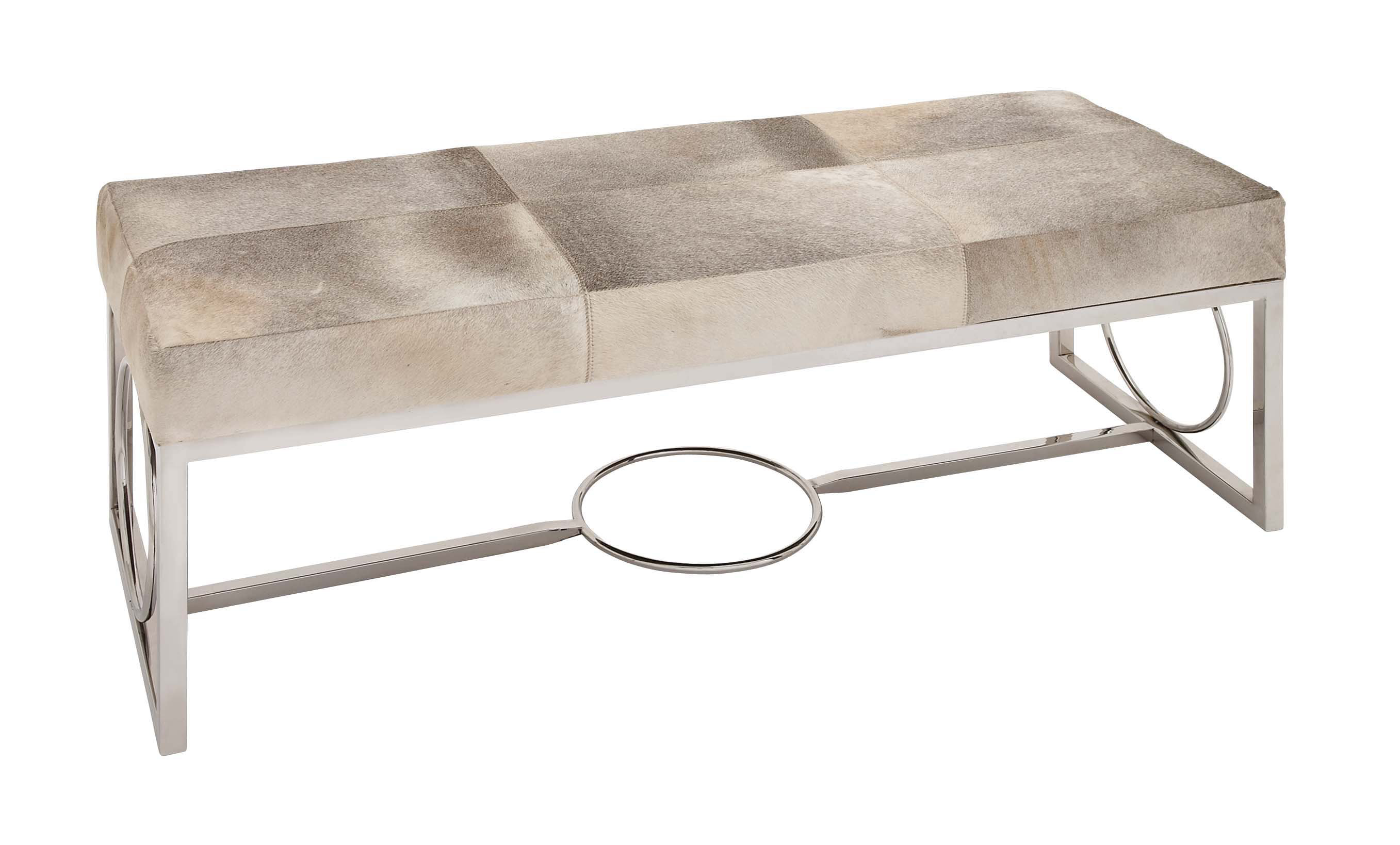 Everly Quinn Tyus Leather Handmade Cowhide Beige Bench with Geometric ...