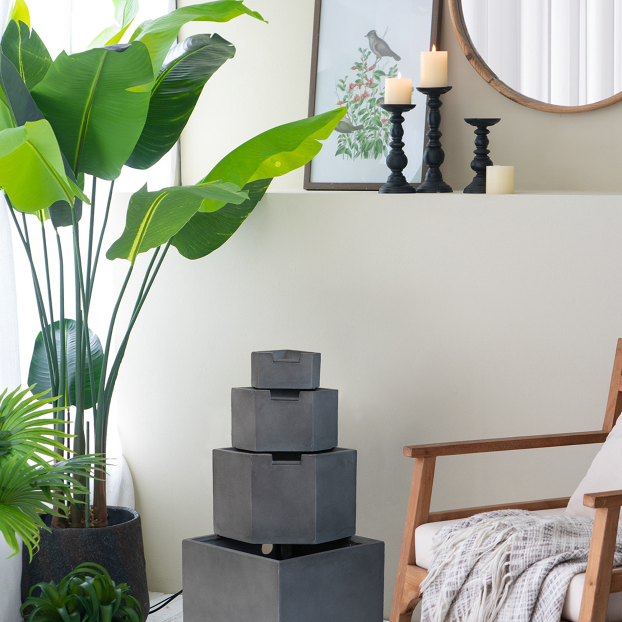 Ivy Bronx 19.7x19.7x41.7" Grey Cement 4 Tier Block Water Fountain ...