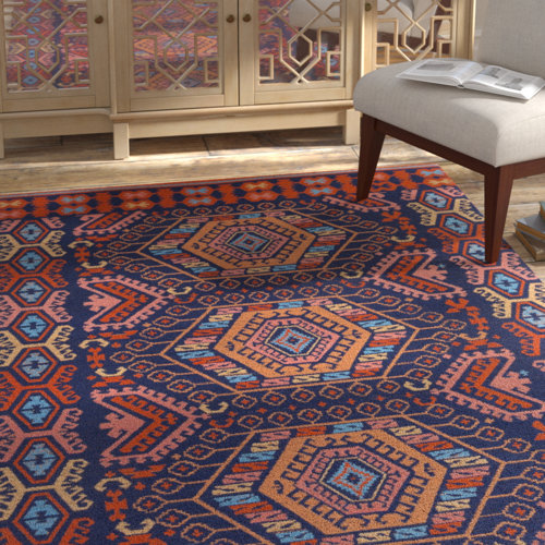 Bungalow Rose Dibesh Handmade Flatweave Navy, Burnt Orange Indoor ...