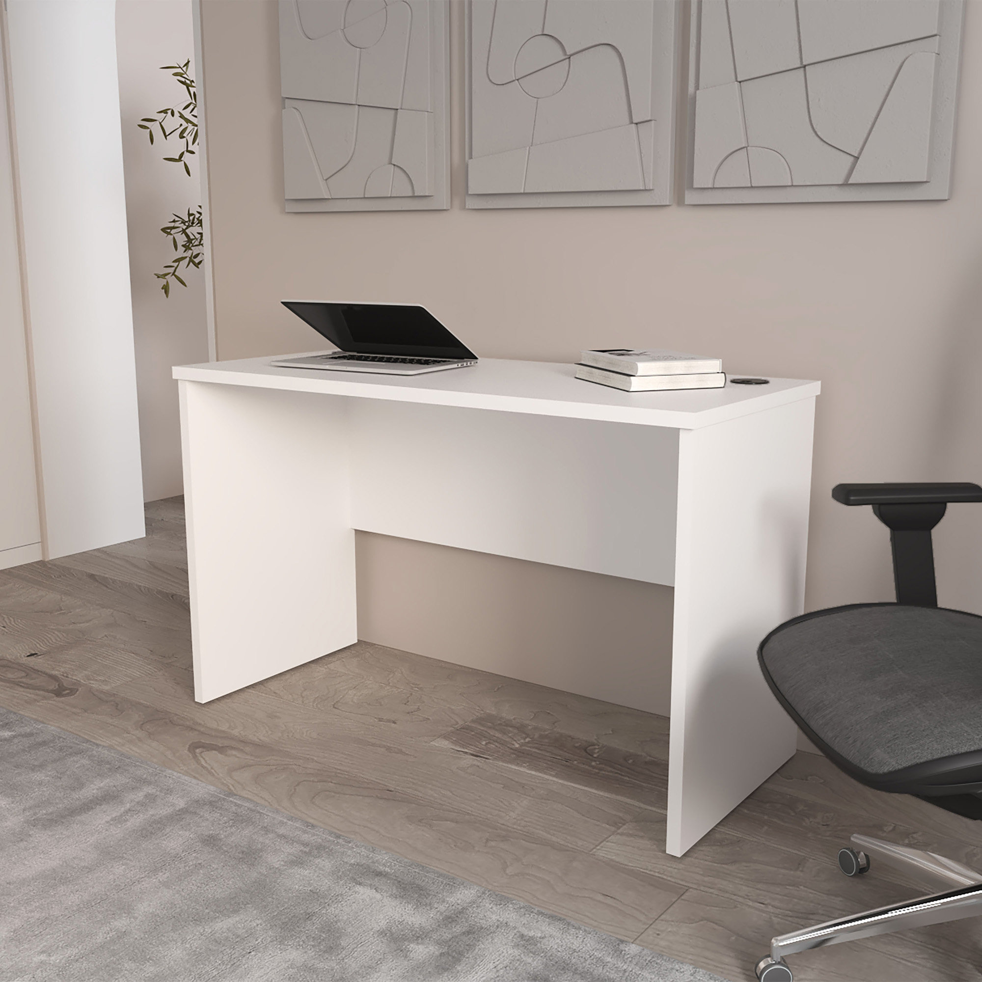 Ebern Designs Rough Rock Minimalist Home Office Work Desk with Cable ...