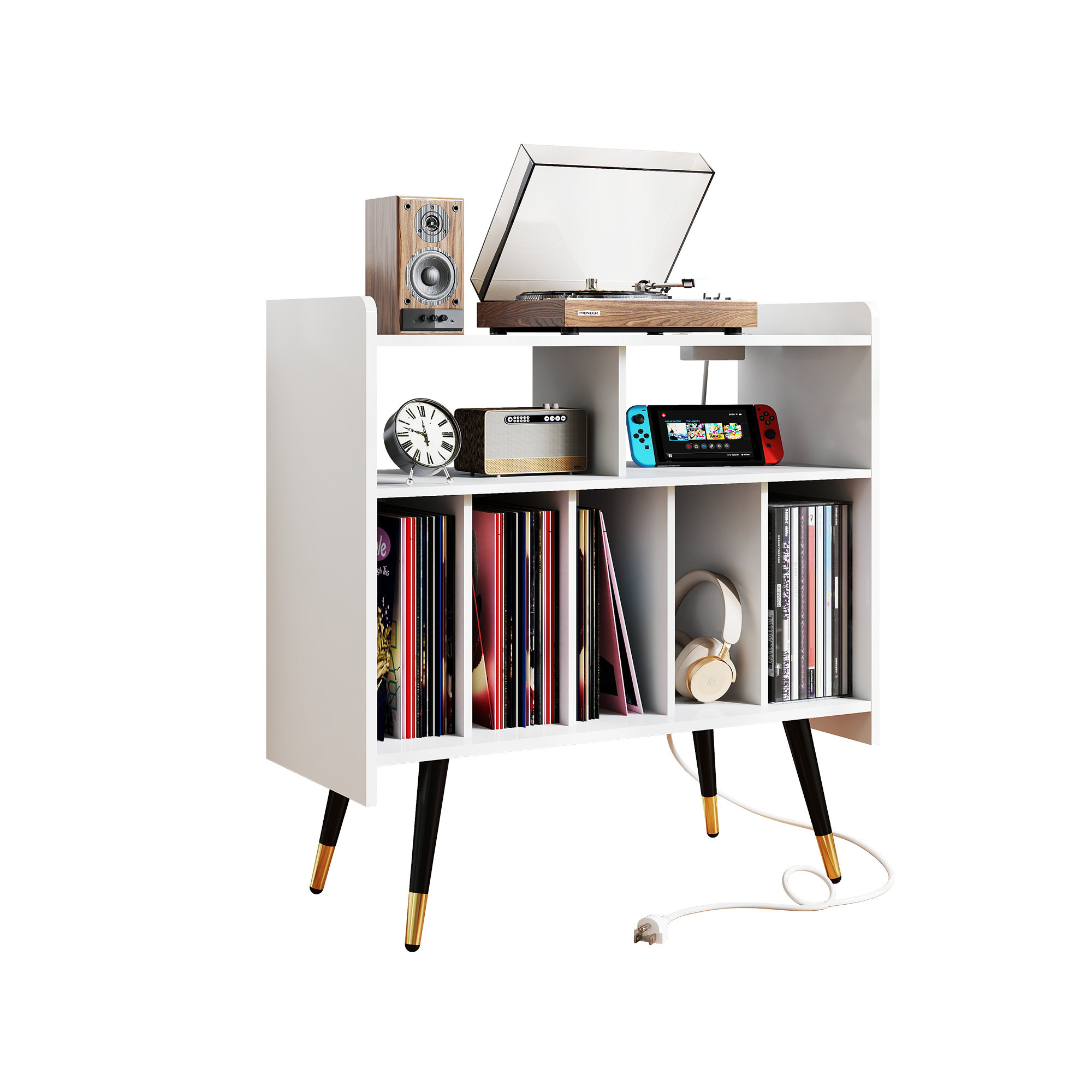 Mercer41 Record Player Stand with Vinyl Storage: Wooden Cabinet for ...