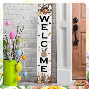 August Grove Hello Spring Porch Sign Tulip Wooden Welcome Sign Vertical ...
