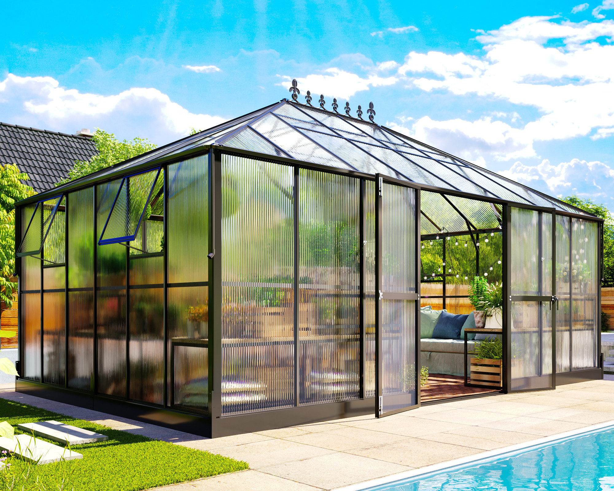 AMERLIFE 9.5 FT Polycarbonate Greenhouse- 6 FT Wall Height Outdoor ...